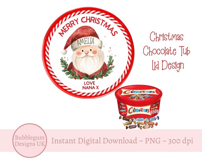Merry Christmas Santa Chocolate Tub Lid Design, PNG, Printable ...