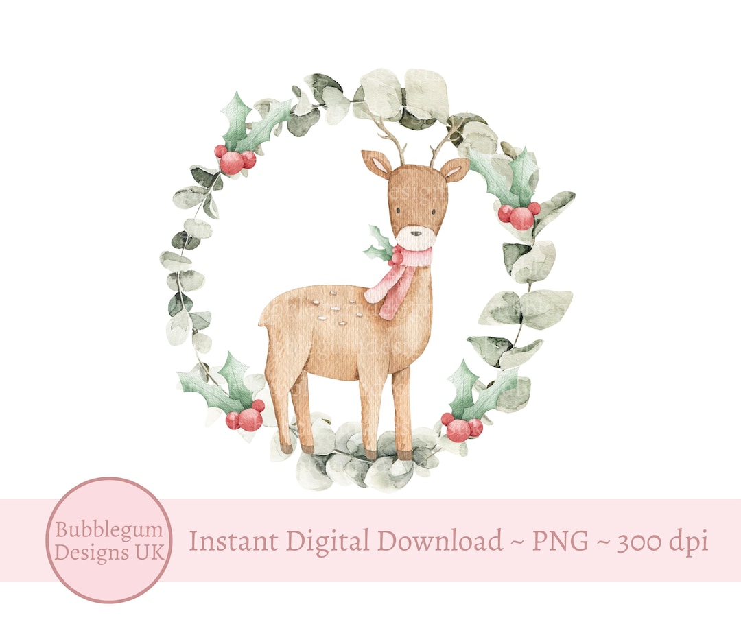 Christmas Reindeer Wreath PNG Christmas Clip Art Santa Sack - Etsy