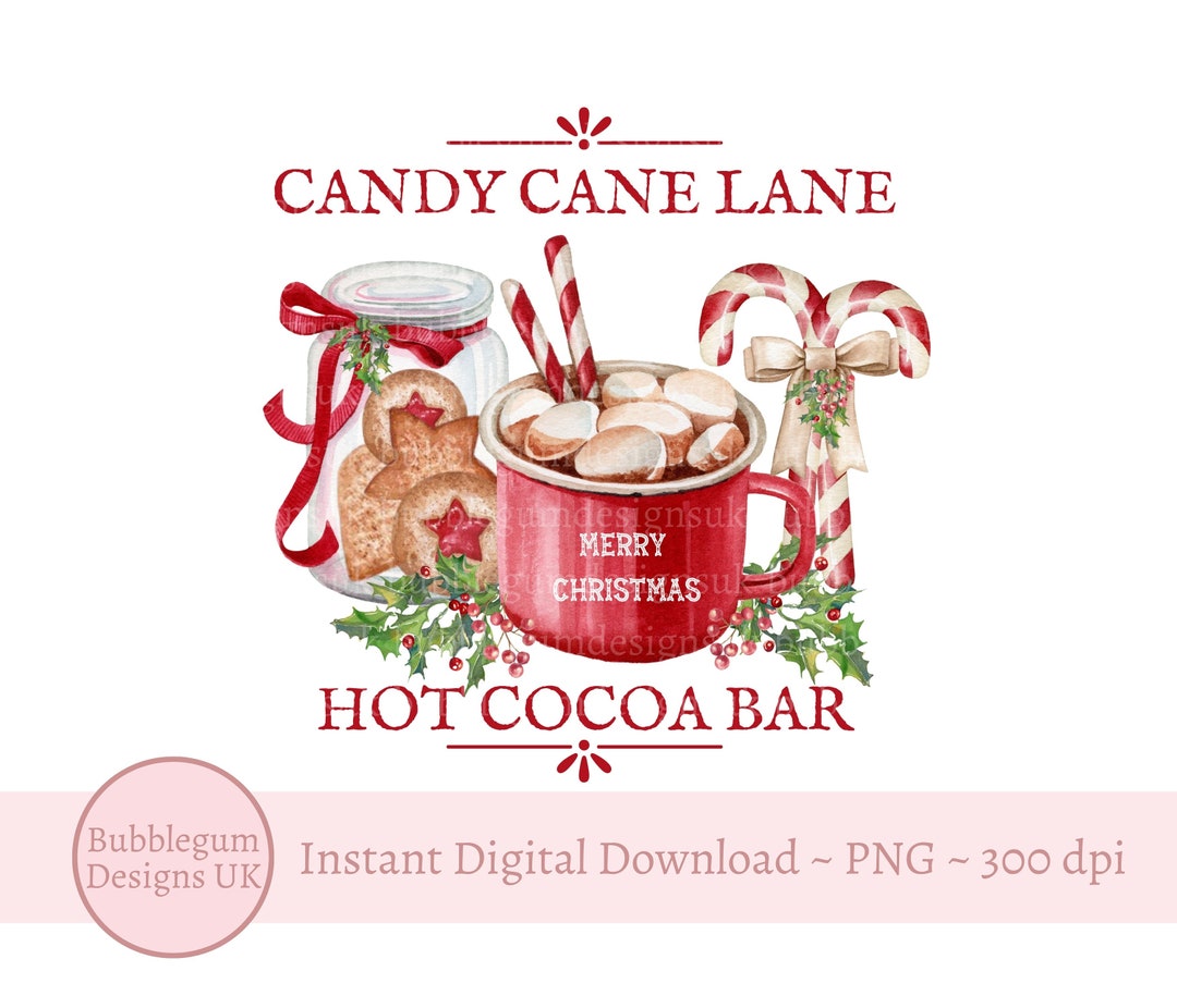 Candy Cane Lane Hot Cocoa Bar PNG, Cocoa Bar Sign, Wooden Sign ...