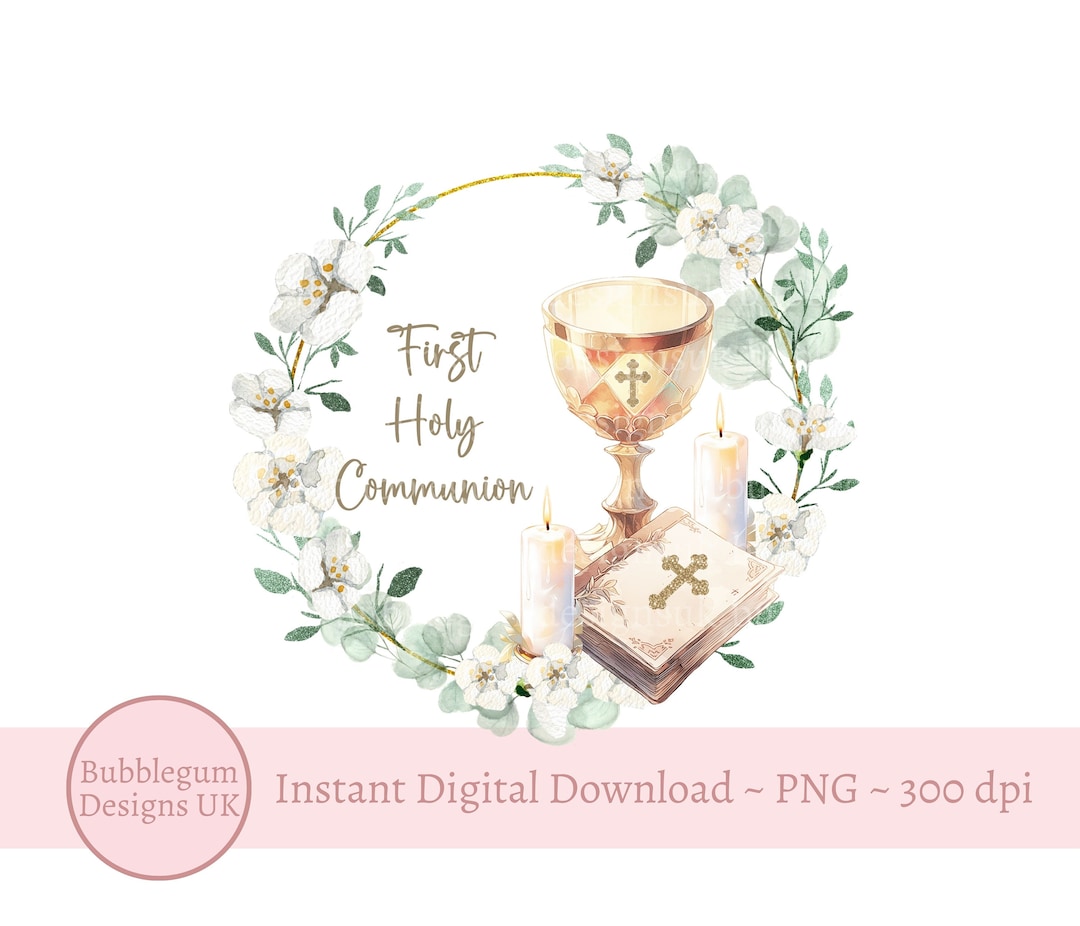 First Holy Communion Wreath PNG, 1st Communion Sublimation Design ...