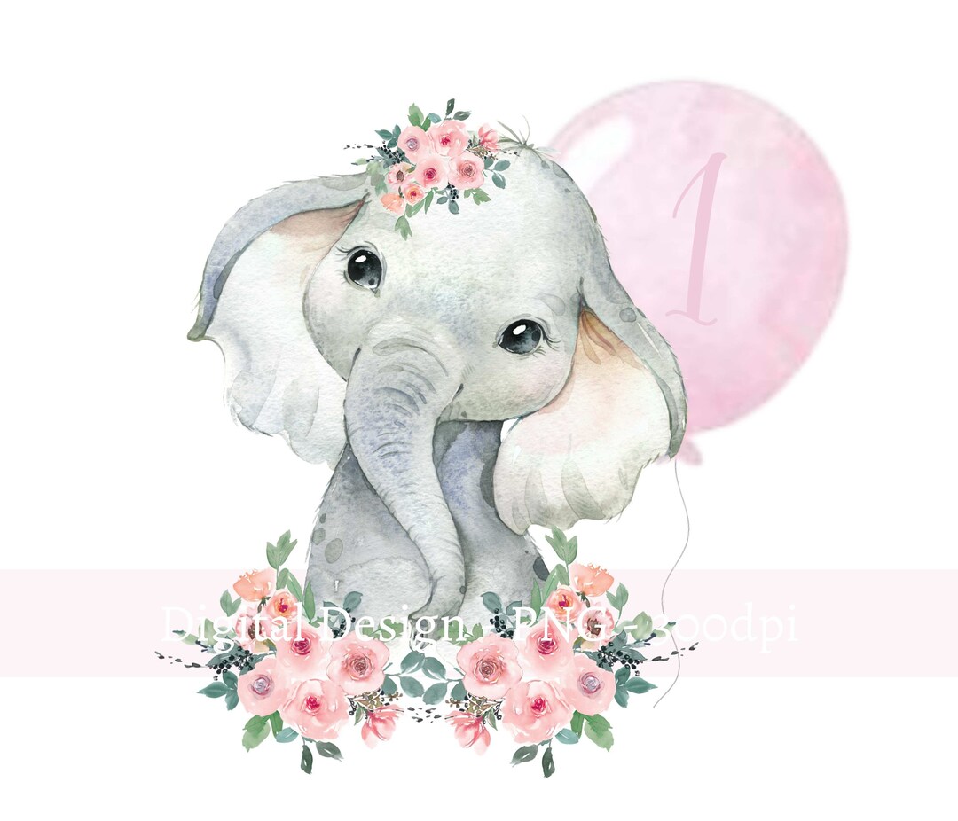Baby Elephant 1st Birthday PNG Watercolor Elephant - Etsy UK