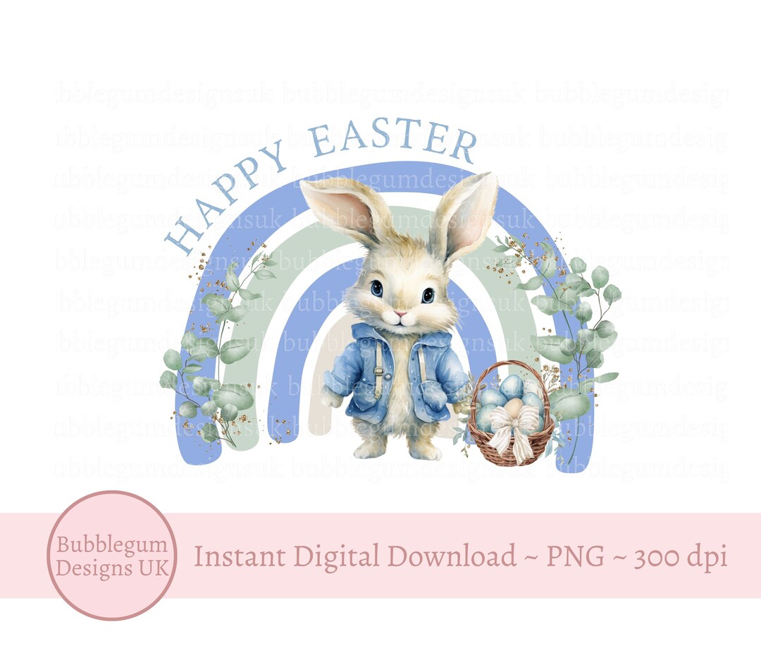 Happy Easter Blue Rainbow Bunny PNG, Easter Bunny Sublimation Design ...