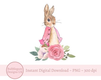 Flopsy Pink Peter Rabbit 1st Birthday PNG Peter Rabbit Floral - Etsy