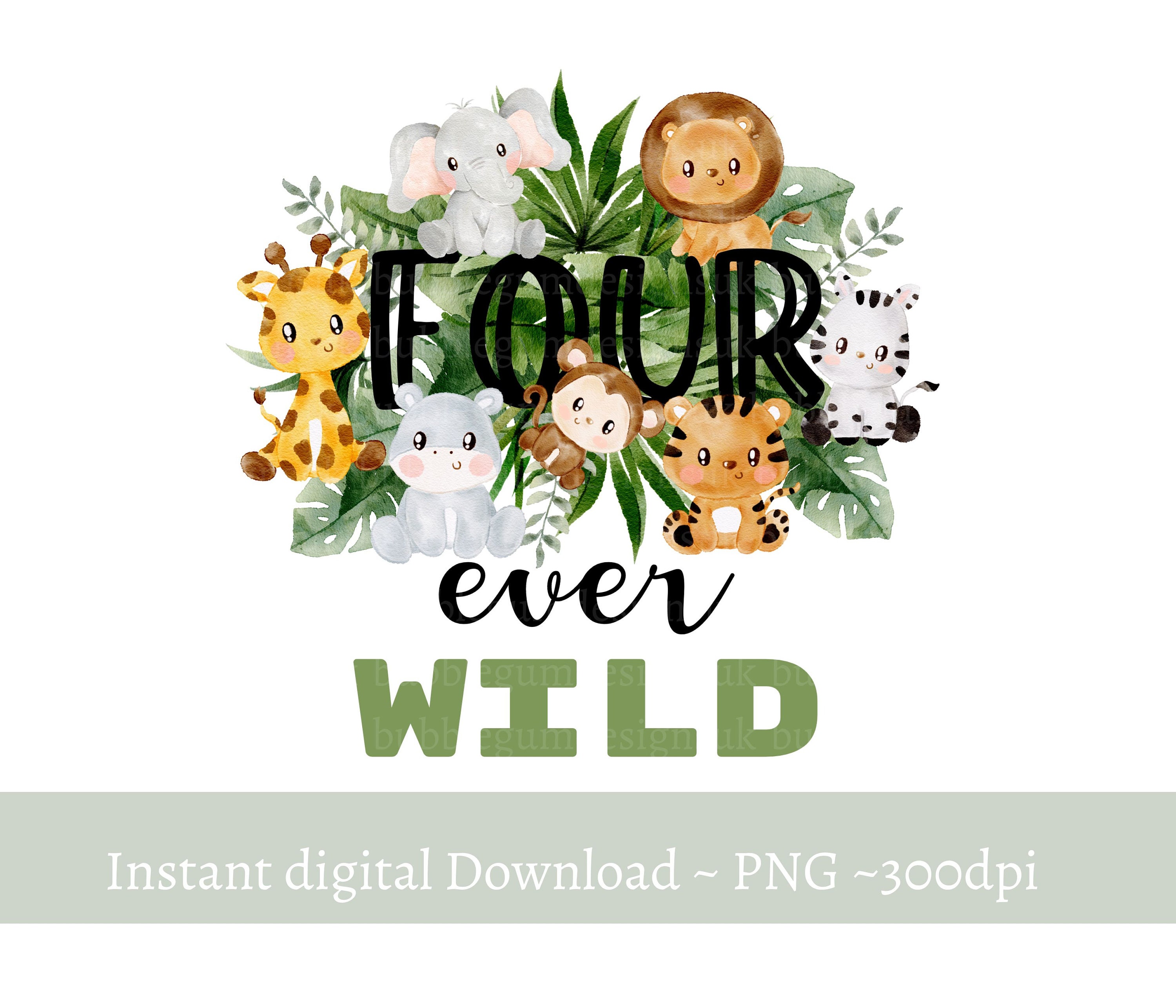 Four Ever Wild Safari Animals PNG Watercolor Zoo Animals 4th - Etsy ...