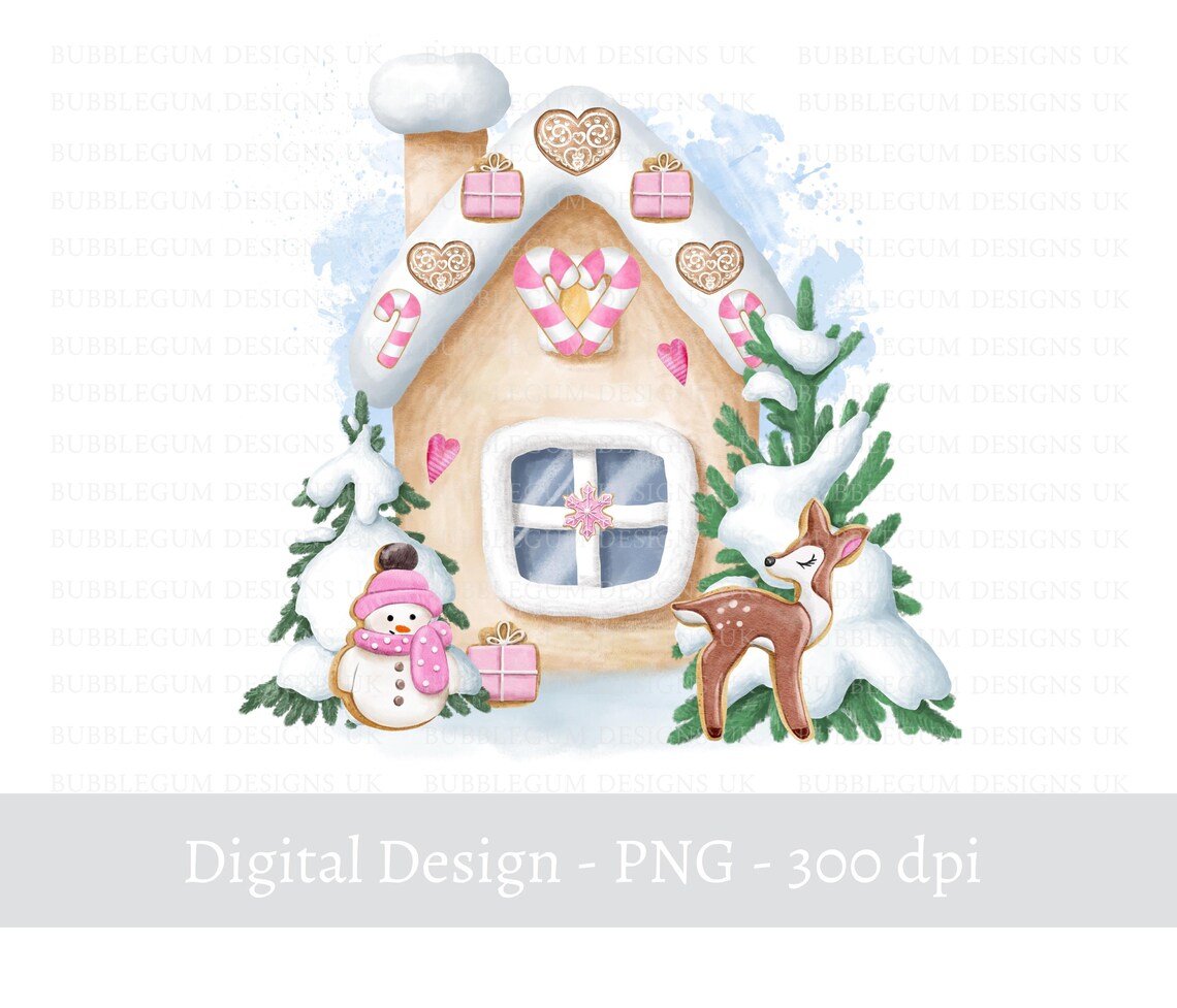 Pink Gingerbread Cookie Cottage PNG Christmas Clip Art - Etsy