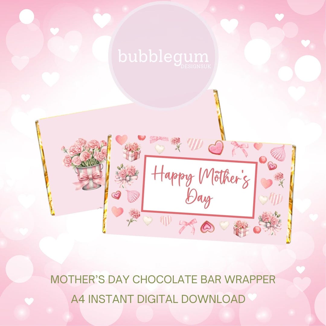 Printable Mother's Day Chocolate Bar Wrapper, Mother's Day Hearts ...