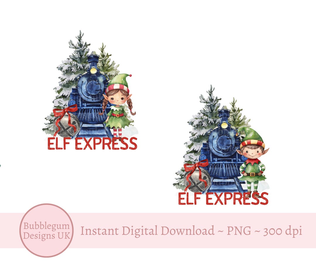 Boy & Girl Elf Express Christmas Train PNG, Christmas Sublimation ...