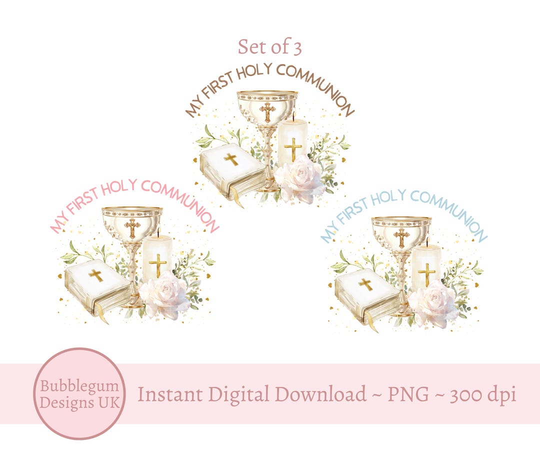 Set of 3 My First Holy Communion PNG, 1st Communion Sublimation Design ...