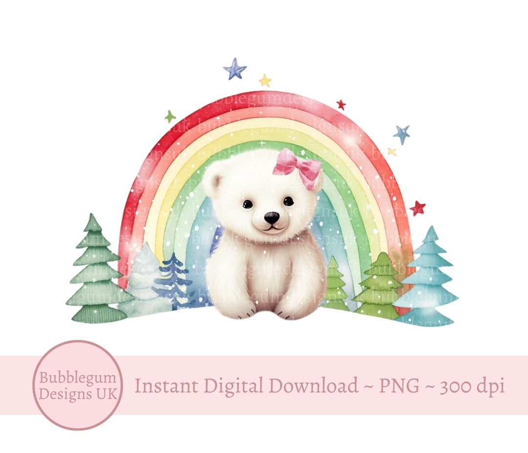 Christmas Polar Bear Rainbow PNG Cute Polar Bear Pink Bow - Etsy