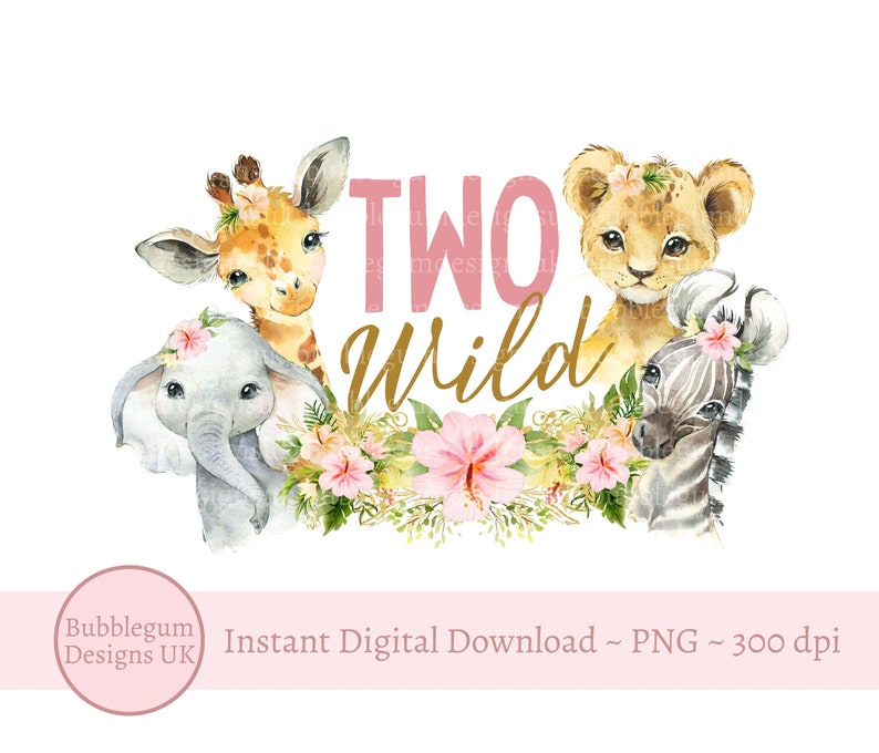Girls Two Wild Baby Safari Animals PNG, Watercolor Baby Animals, T ...