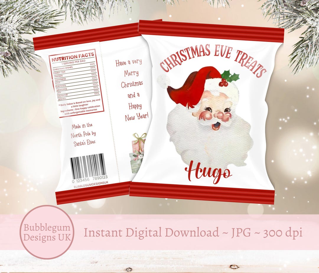 Santa Christmas Eve Treat Packet, A4 Printable JPG, Christmas Eve ...