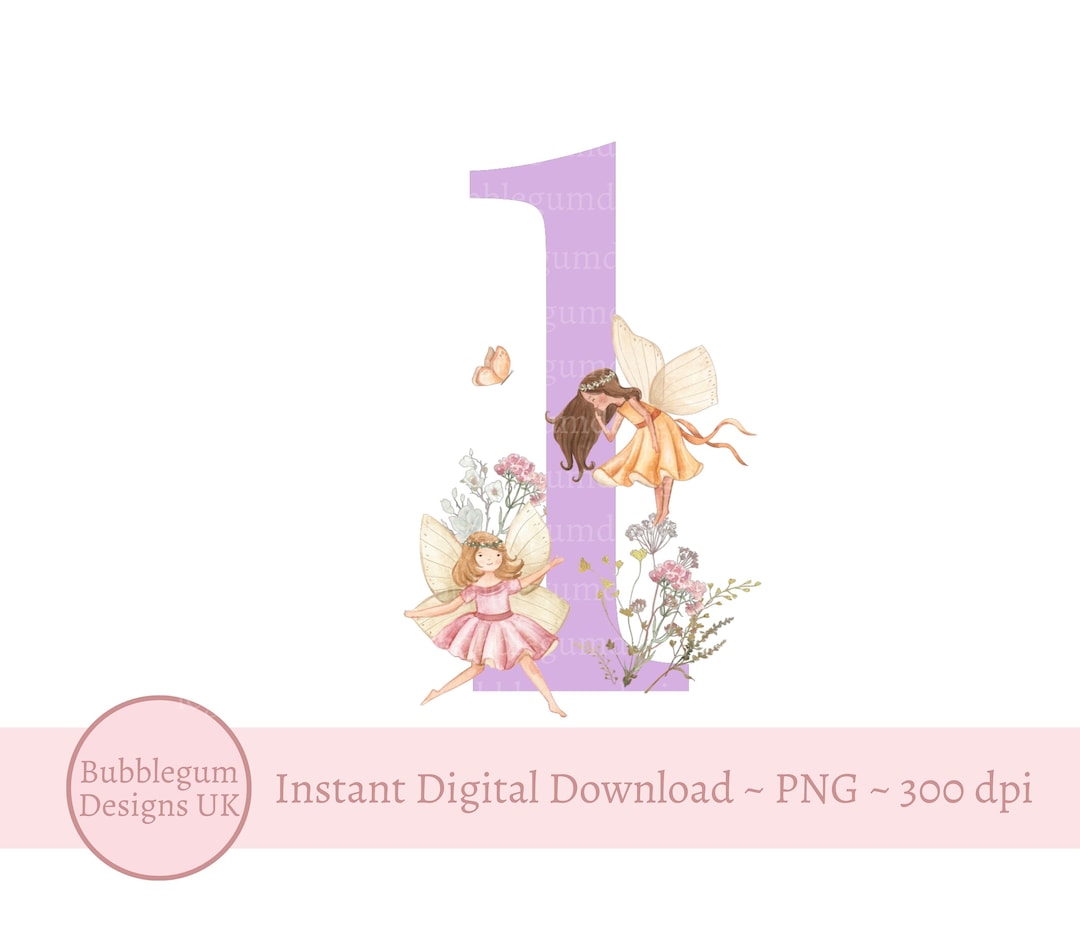 Purple Fairy Wildflower Number 1 PNG, Fairies Sublimation Design, Fairy ...