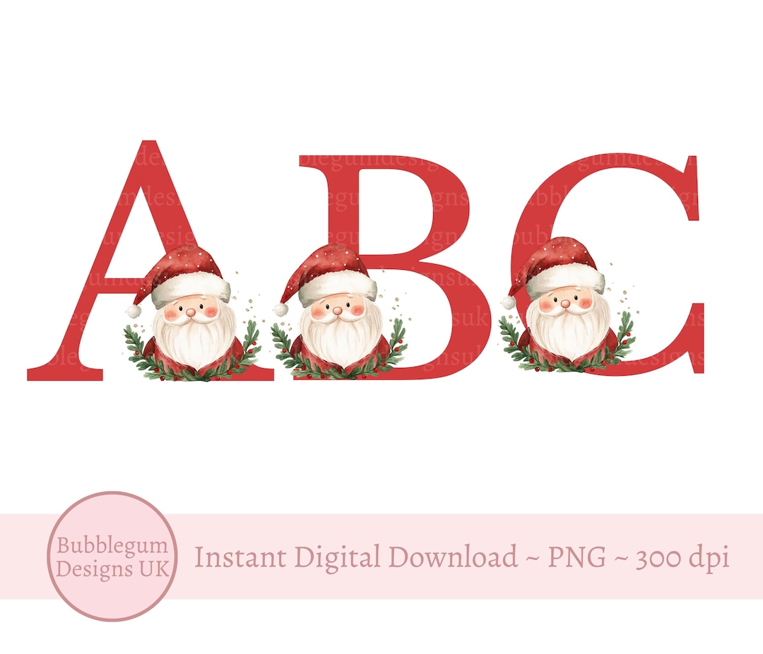 Vintage Santa Red Christmas Alphabet PNG, 26 Individual Letters, Red ...