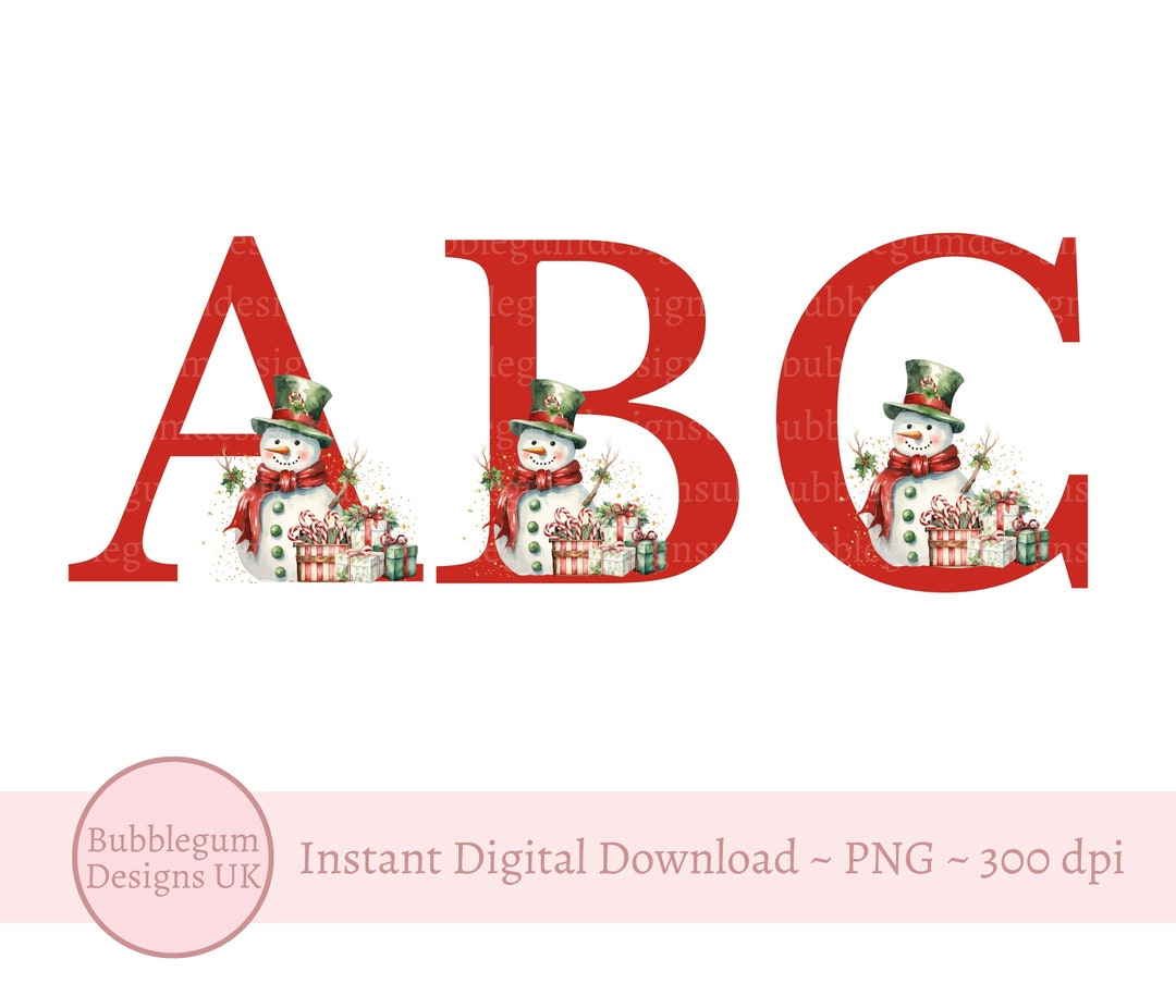 Vintage Snowman Christmas Red Alphabet PNG, Snowman 26 Individual ...