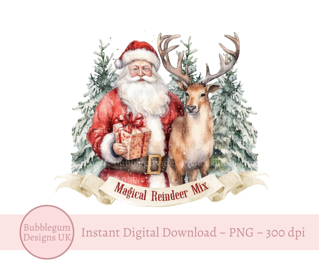 Magical Reindeer Mix PNG, Reindeer Food Sticker Design, Santa & Deer ...
