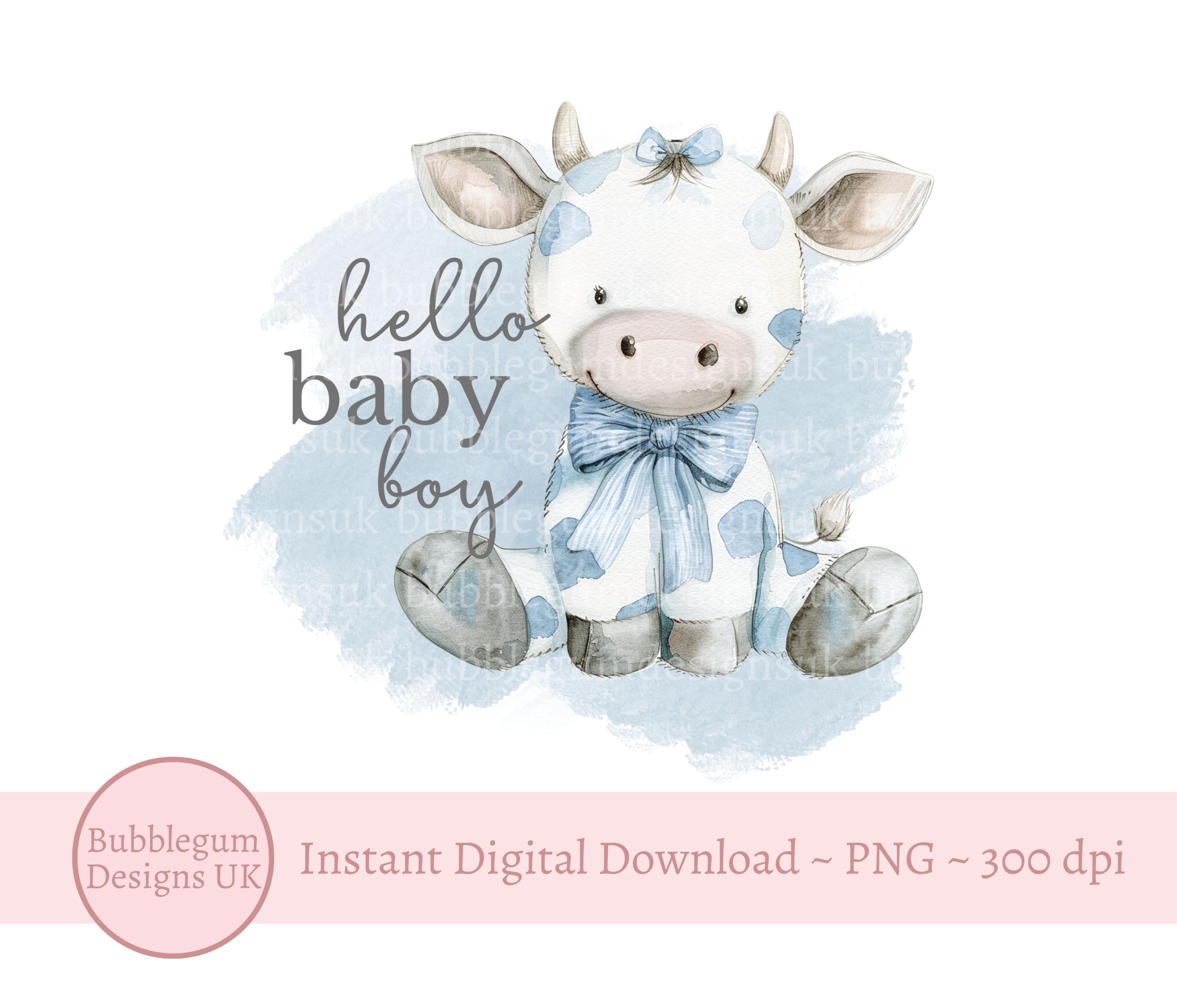 Hello Baby Boy Blue Bow Cow PNG, New Baby Sublimation Design, Baby Boy ...