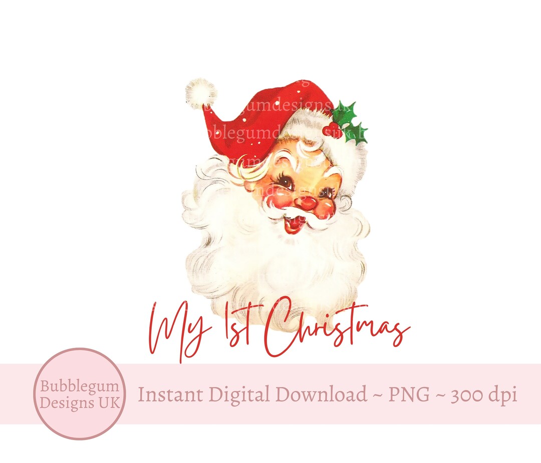 Red Santa My 1st Christmas PNG, Christmas Clip Art, Vintage Santa ...