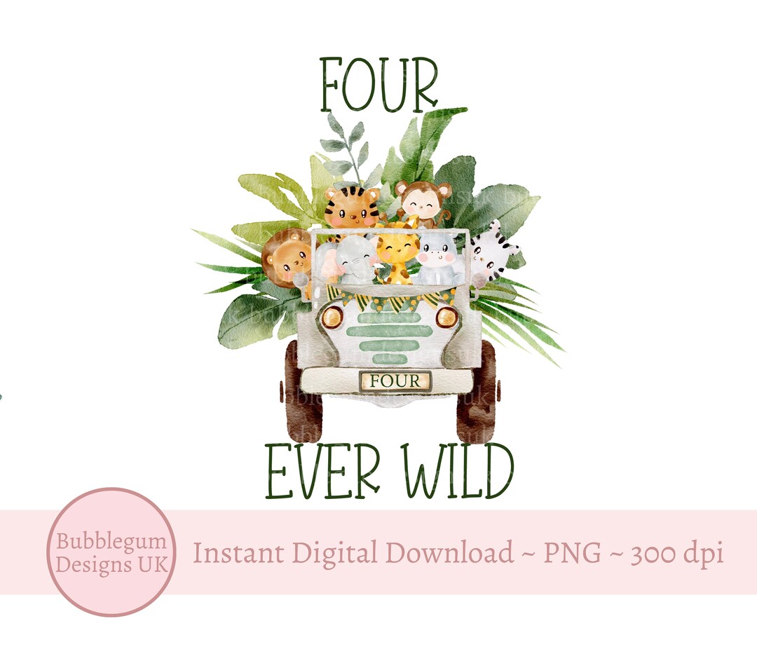 Four Ever Wild Safari Animals Truck PNG, Watercolor Baby Animals, 4th ...