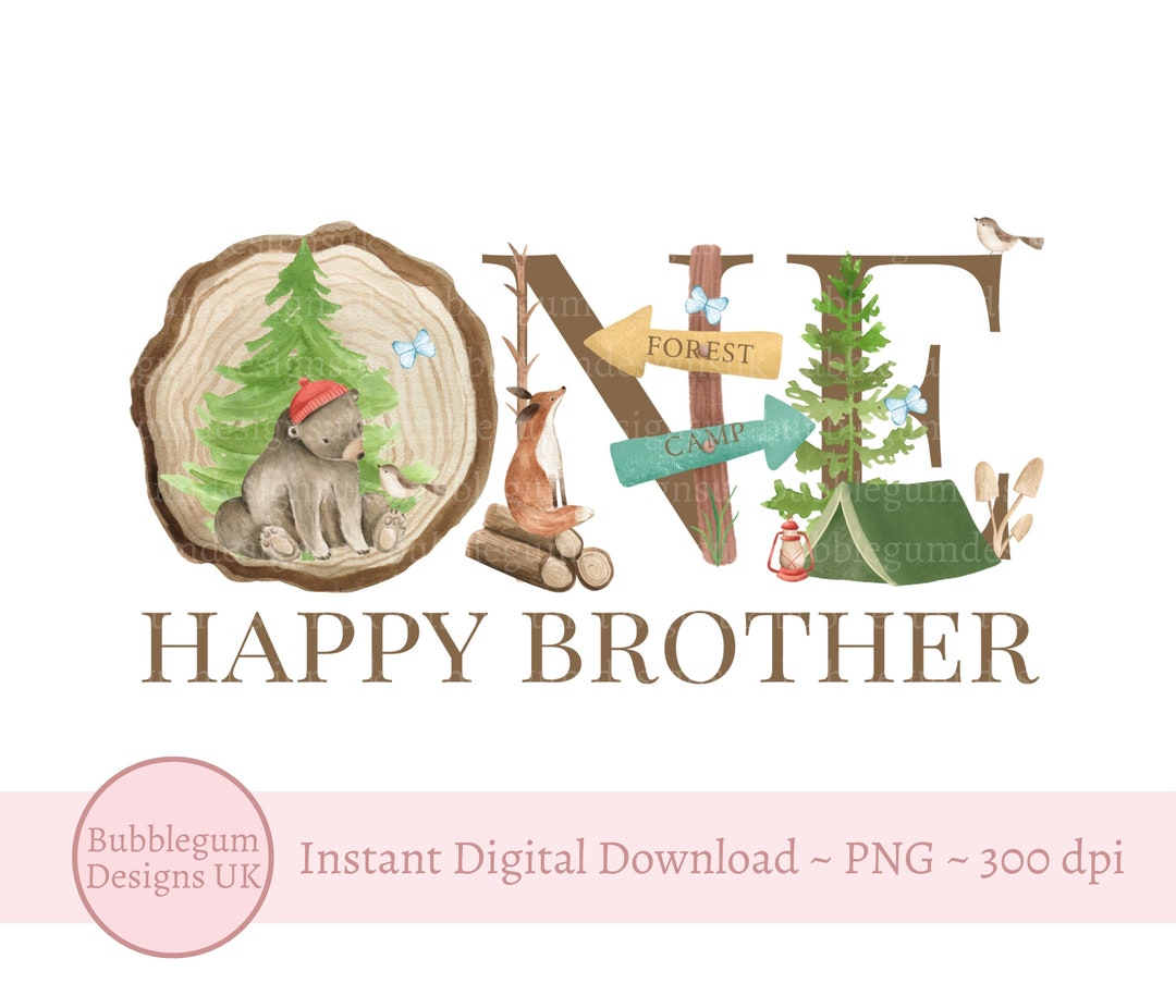 One Happy Brother Sublimation Design, PNG, First Birthday Bear Design ...