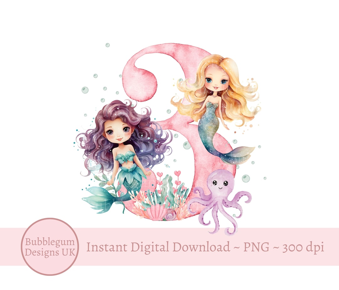 Mermaid PNG, Mermaid 3rd Birthday Sublimation Design, Under the Sea PNG ...