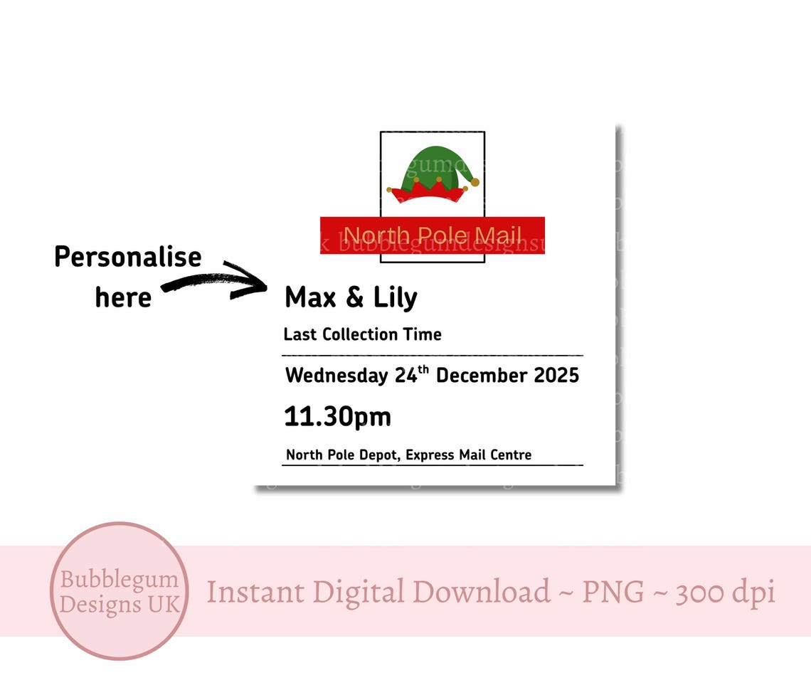 Printable Elf Mail North Pole Post Box Label PNG, Christmas Special ...