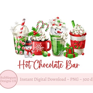 Hot Chocolate Bar Sign PNG, Red & Green Christmas Drinks Sublimation ...