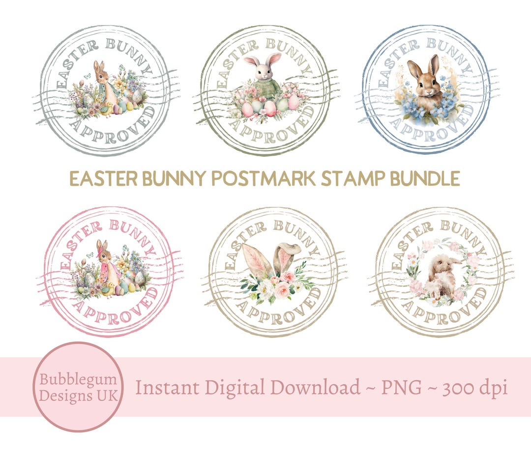 Easter Bunny Mail Postmark Stamp Set PNG, Bunny Rabbit Stamps, Stickers ...