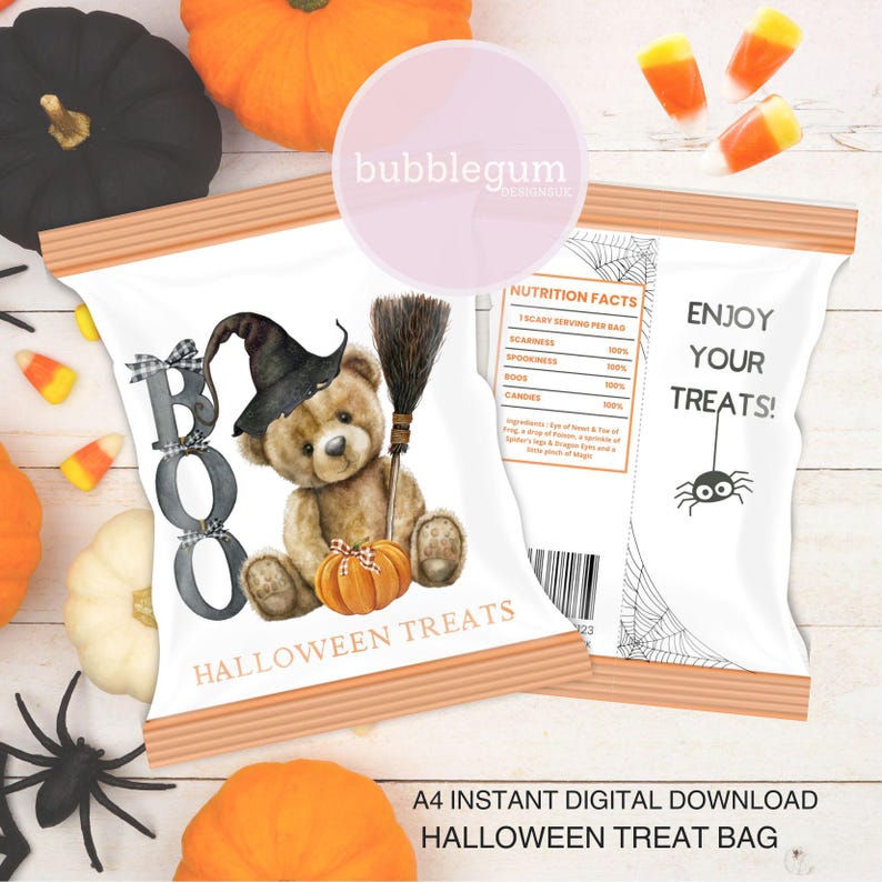 Halloween Treat Packet, A4 Printable JPG, Trick or Treat Bag, Halloween ...