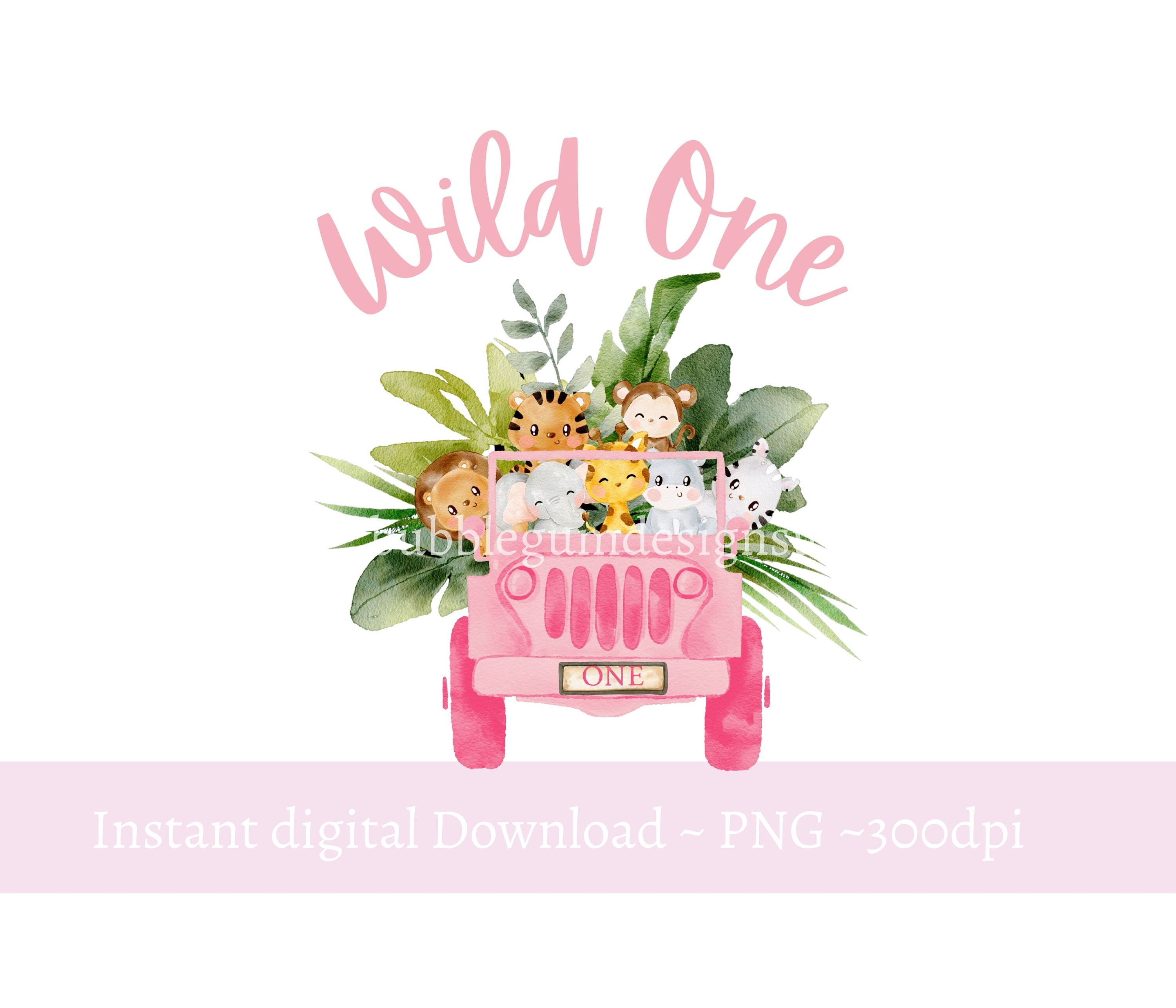 Wild One Baby Safari Animals Pink Truck PNG Watercolor Baby - Etsy