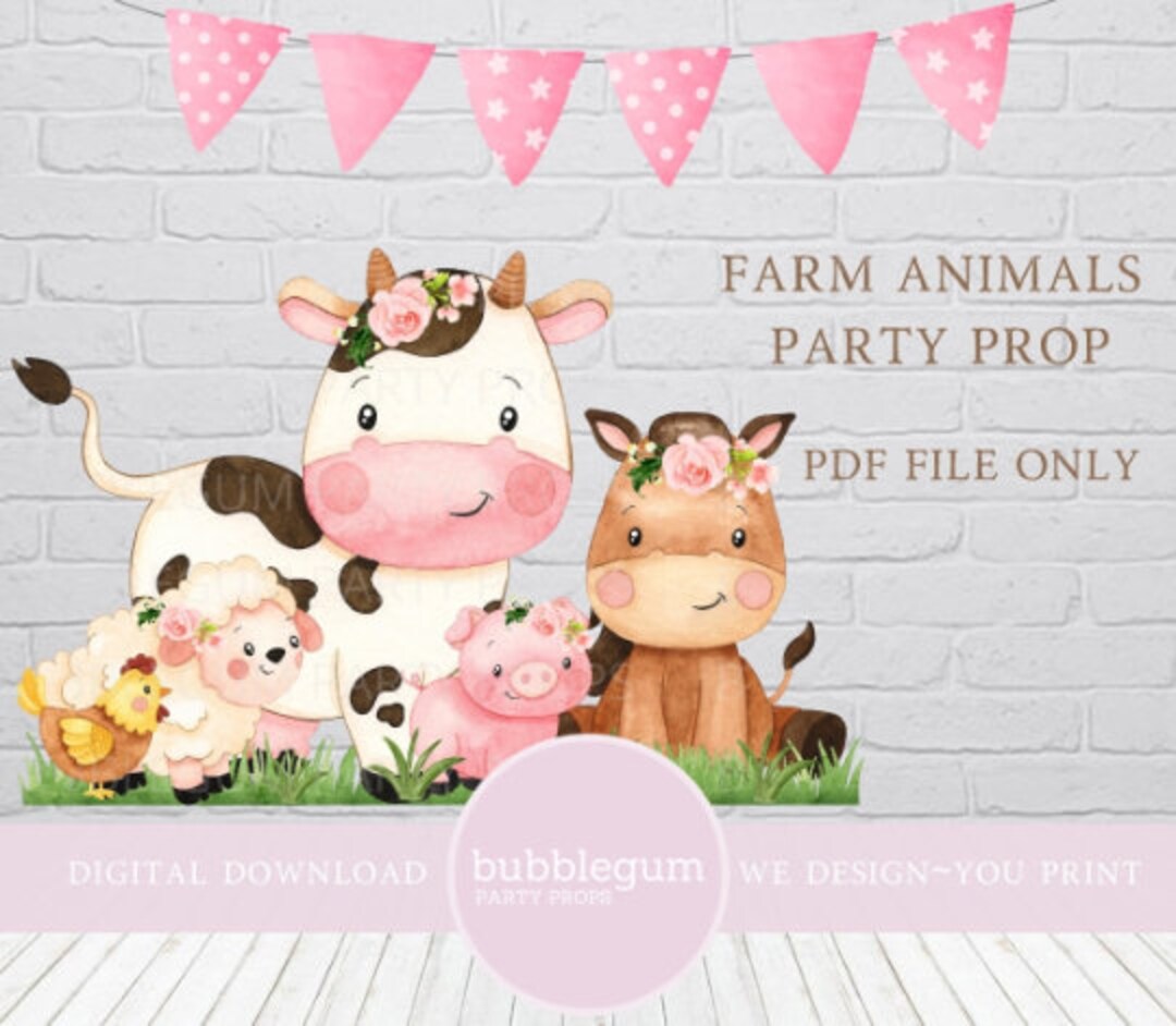 Pink Farm Animals Big Cutout Party Prop, Farm Animal Character Prop ...