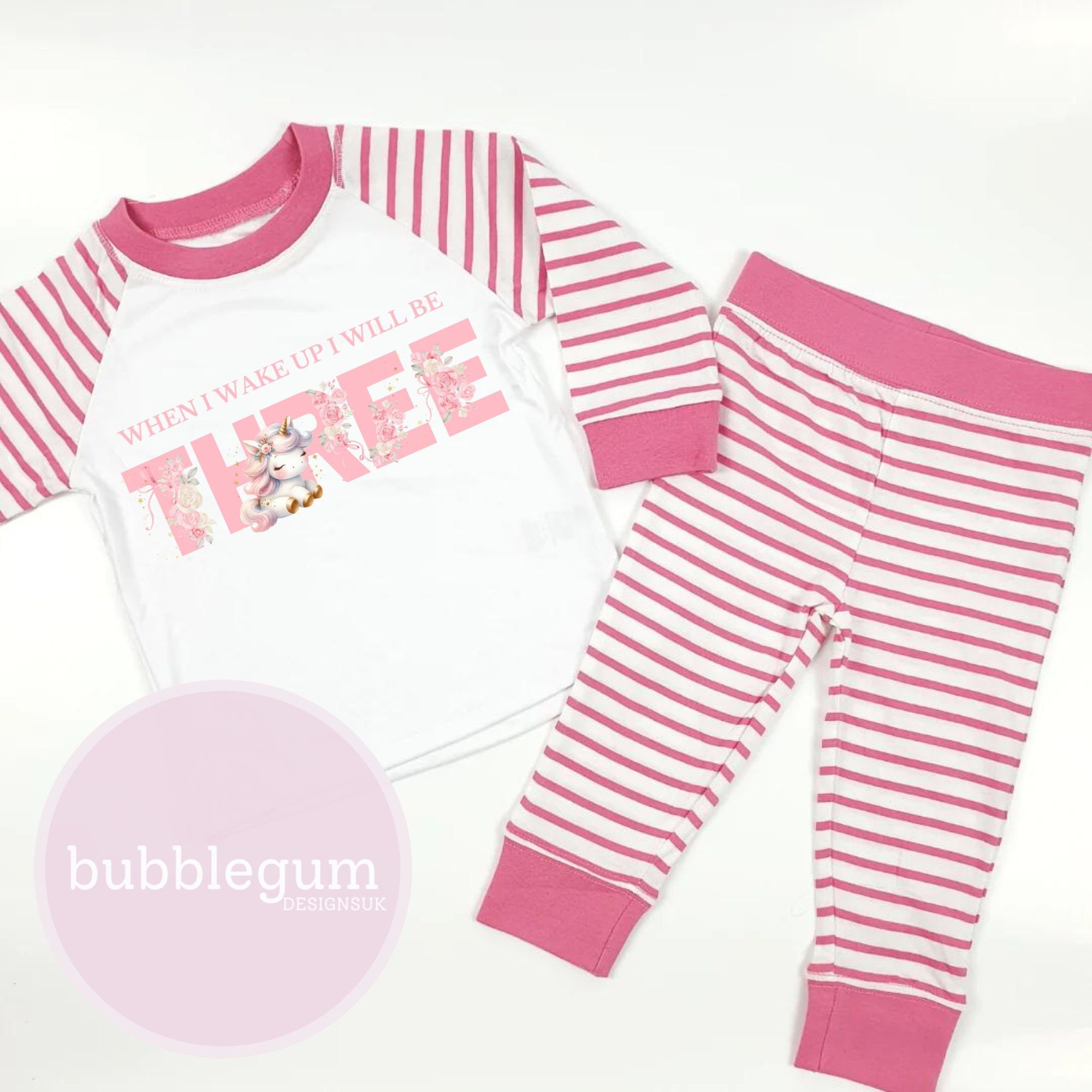 Pink THREE Unicorn & Pink Roses PNG, Baby 3rd Birthday, Girls Unicorn ...