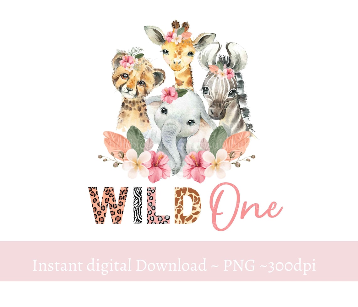 Wild One Baby Safari Animals PNG Watercolor Baby Animals T - Etsy