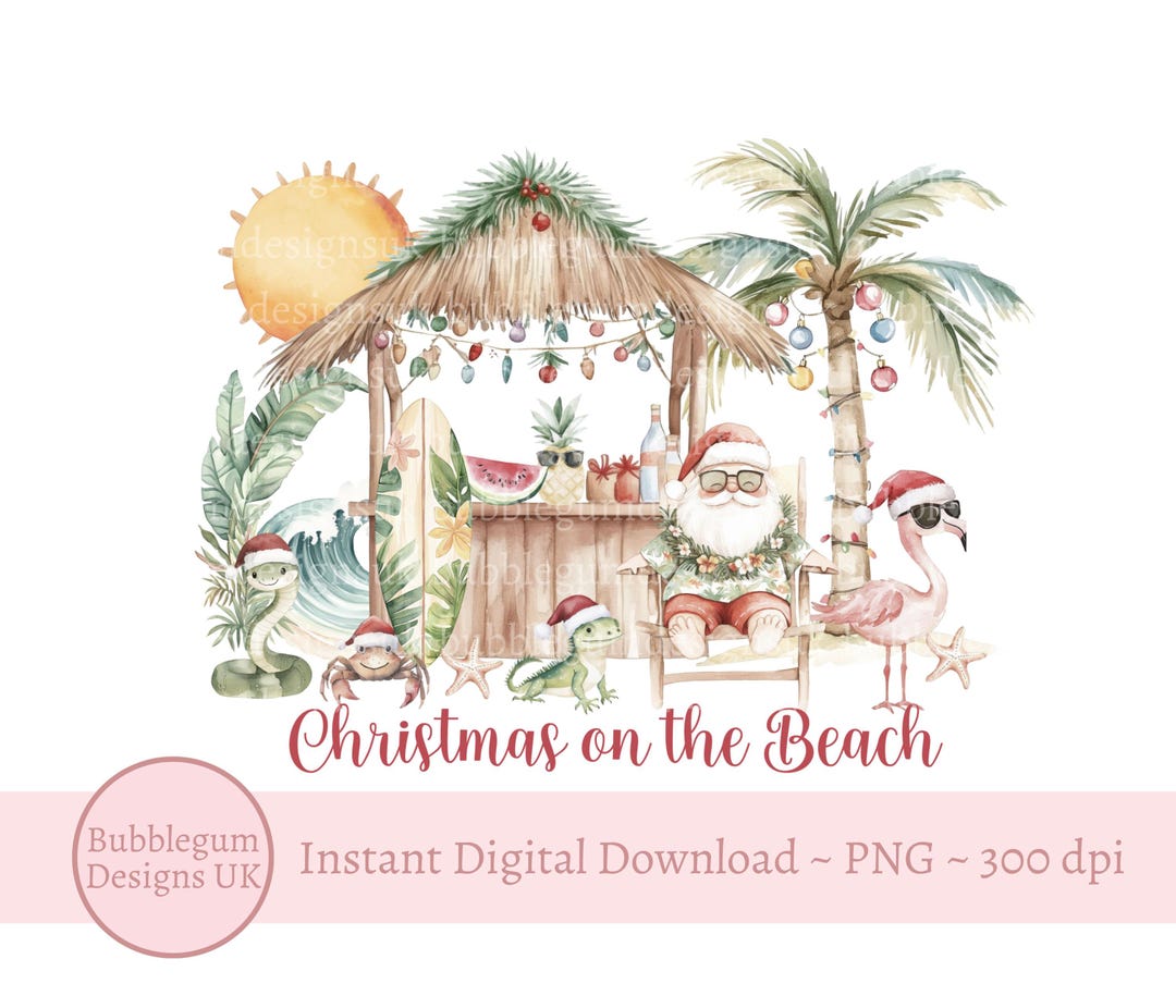 Tropical Santa Christmas on the Beach PNG, Christmas Vacation Shirt ...