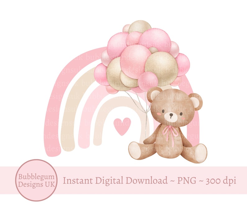 Teddy Bear Pink Balloons & Rainbow PNG, Teddy Bear Clipart, Bear Baby ...