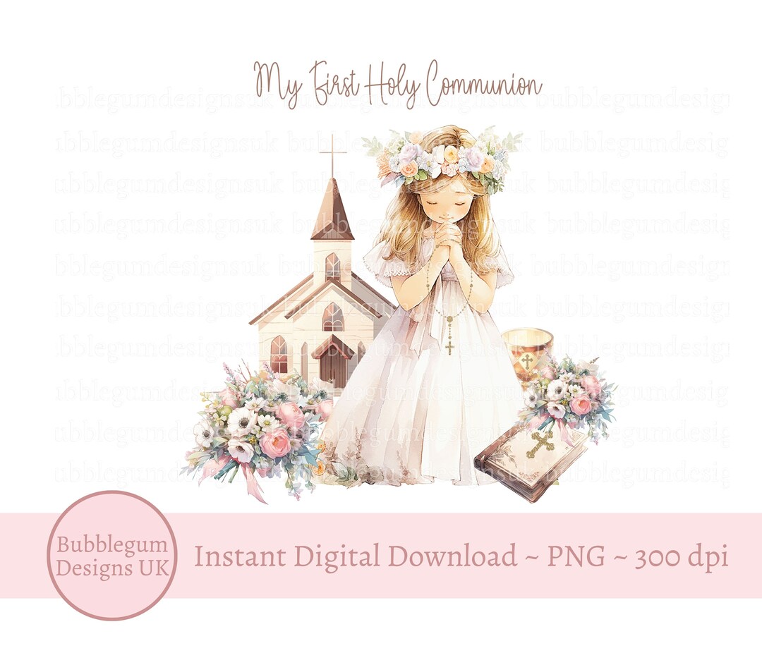 My First Holy Communion PNG, Blonde Praying Girl First Communion ...
