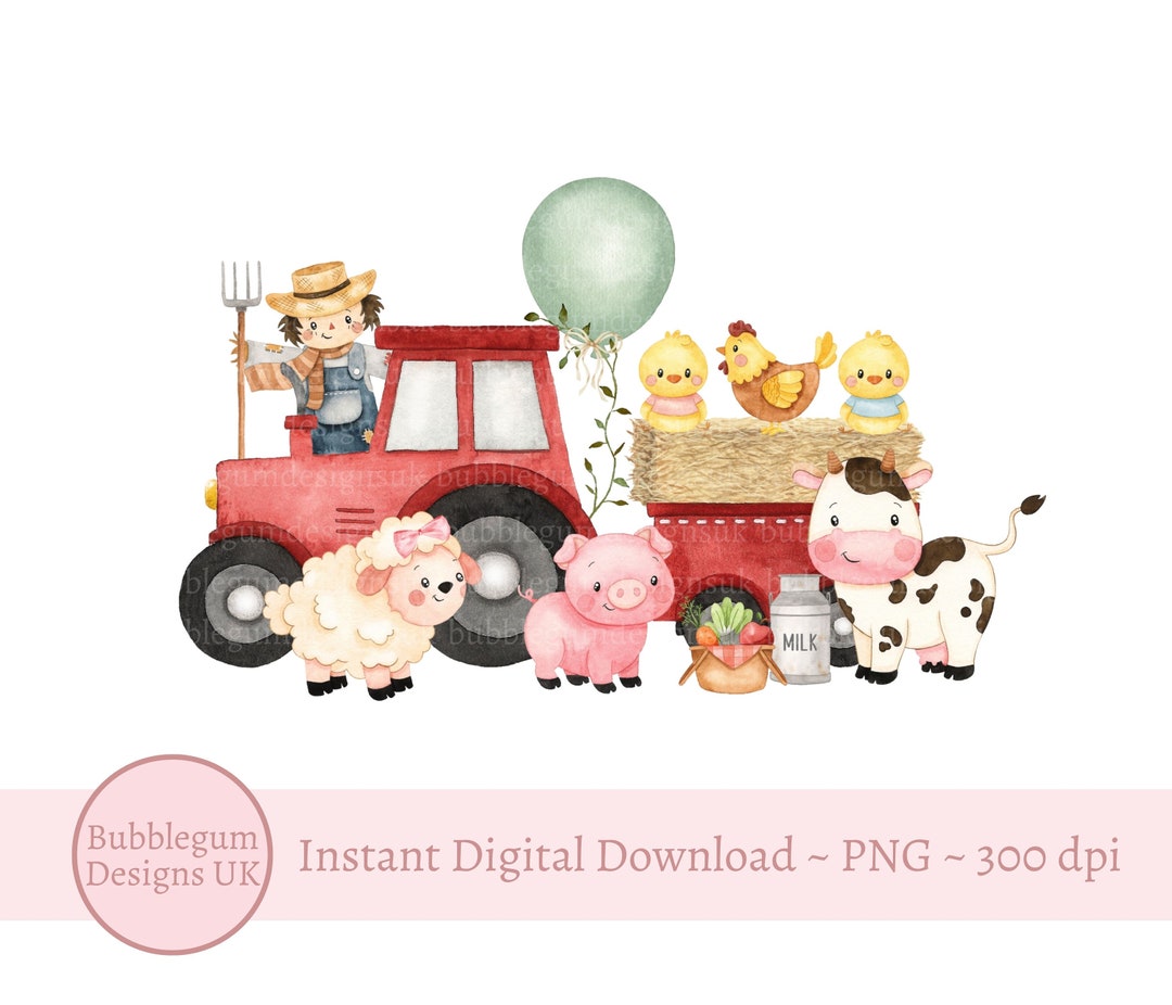 Red Farm Tractor PNG, Farm Animals Sublimation Design, Birthday T Shirt ...