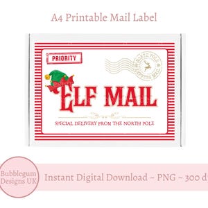 A4 Printable Elf Mail North Pole Shipping Label PNG, Christmas Special ...