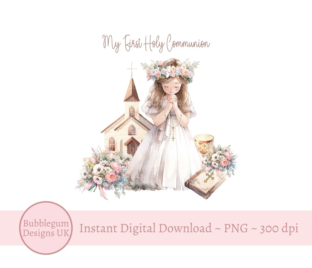 My First Holy Communion PNG, Praying Girl First Communion Clipart, Holy ...