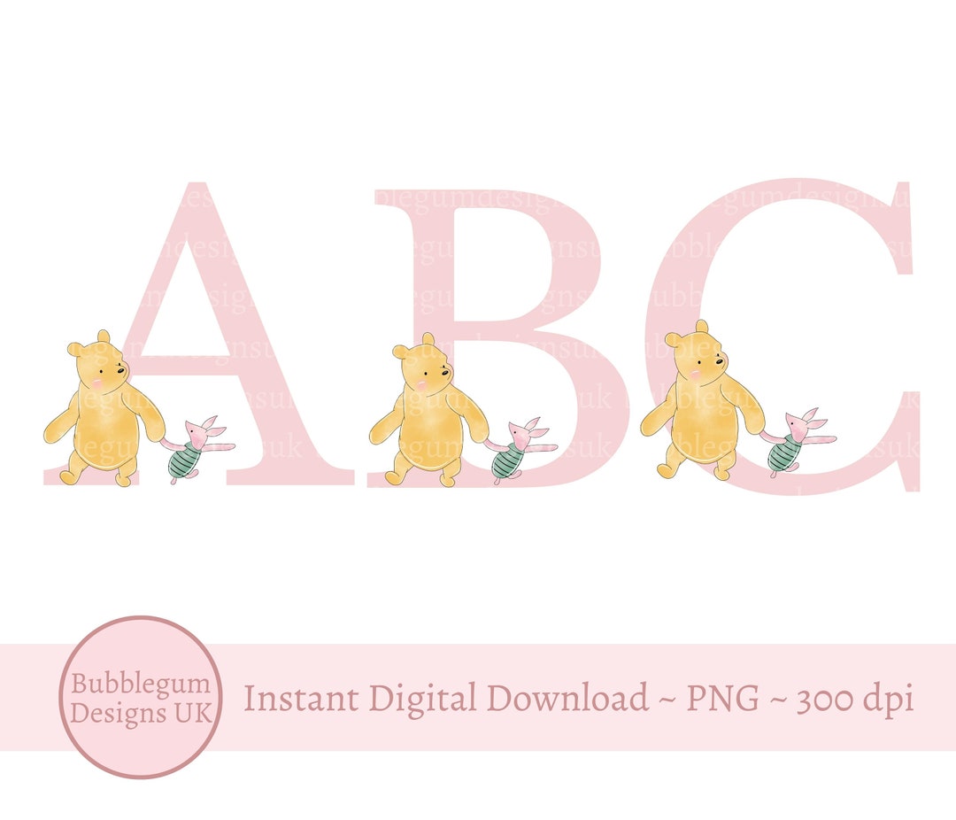 Classic Winnie the Pooh Pink Alphabet PNG, Classic Winnie and Piglet 26 ...