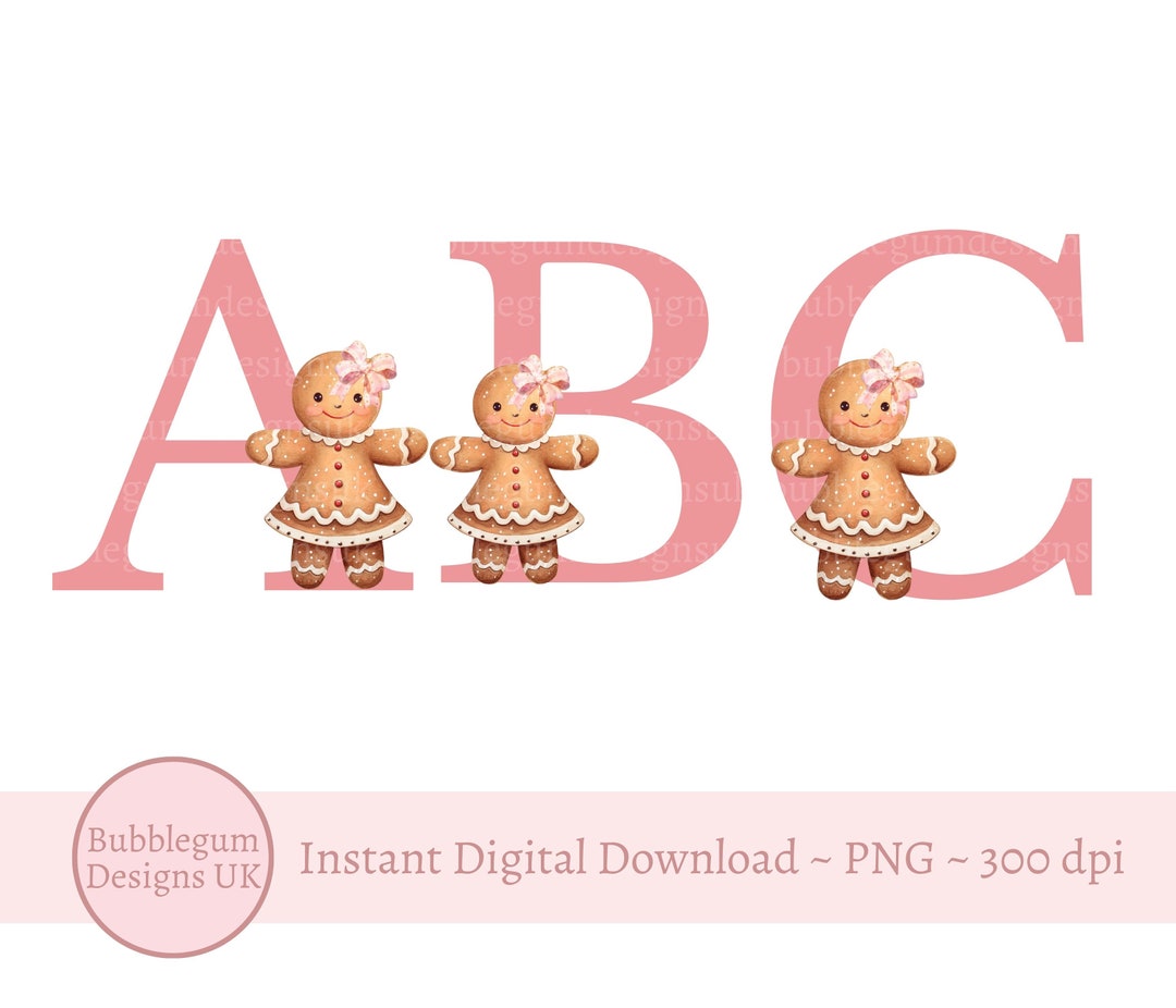 Cute Pink Gingerbread Girl Alphabet PNG, Gingerbread 26 Individual ...