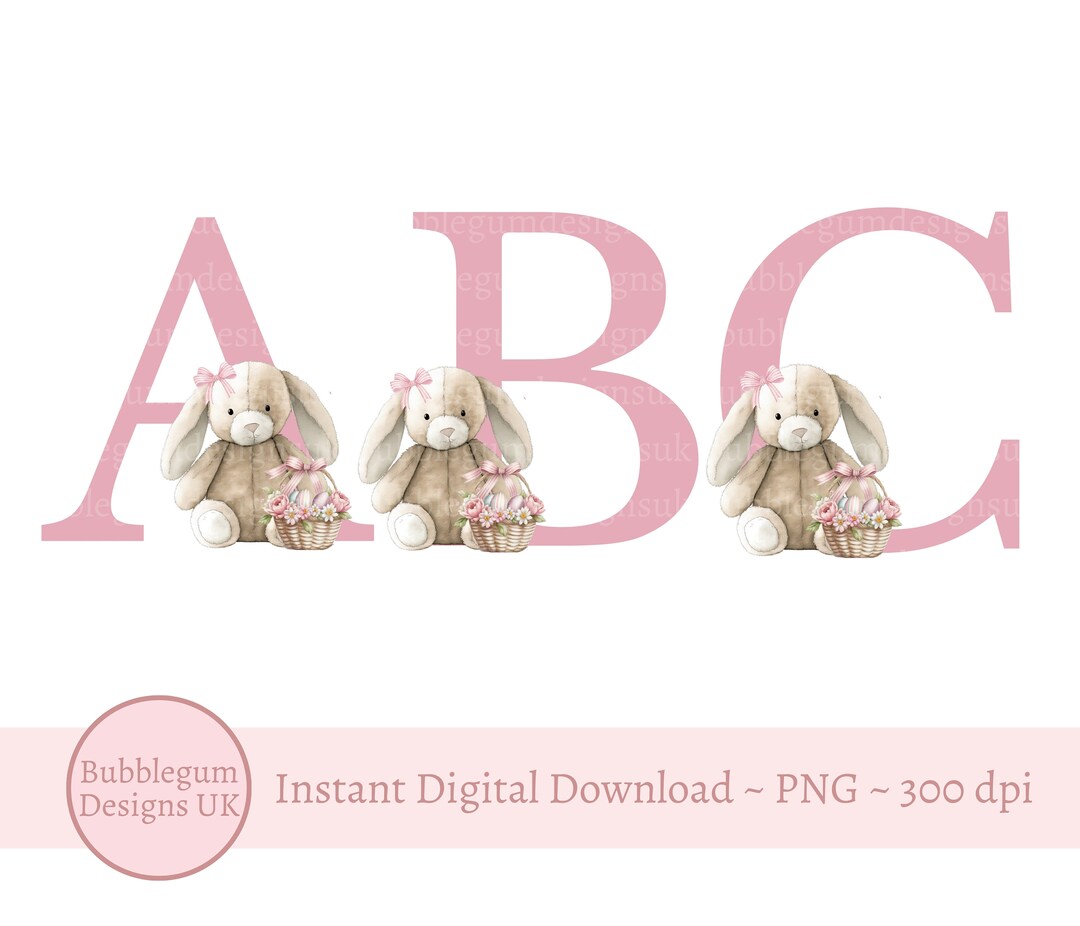 Lop Ear Bunny Easter Alphabet PNG, Pink Rabbit 26 Individual Letters ...