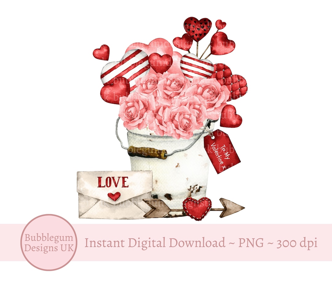 Red Hearts Love Bucket PNG, Valentine's Day Clip Art, Valentine PNG ...