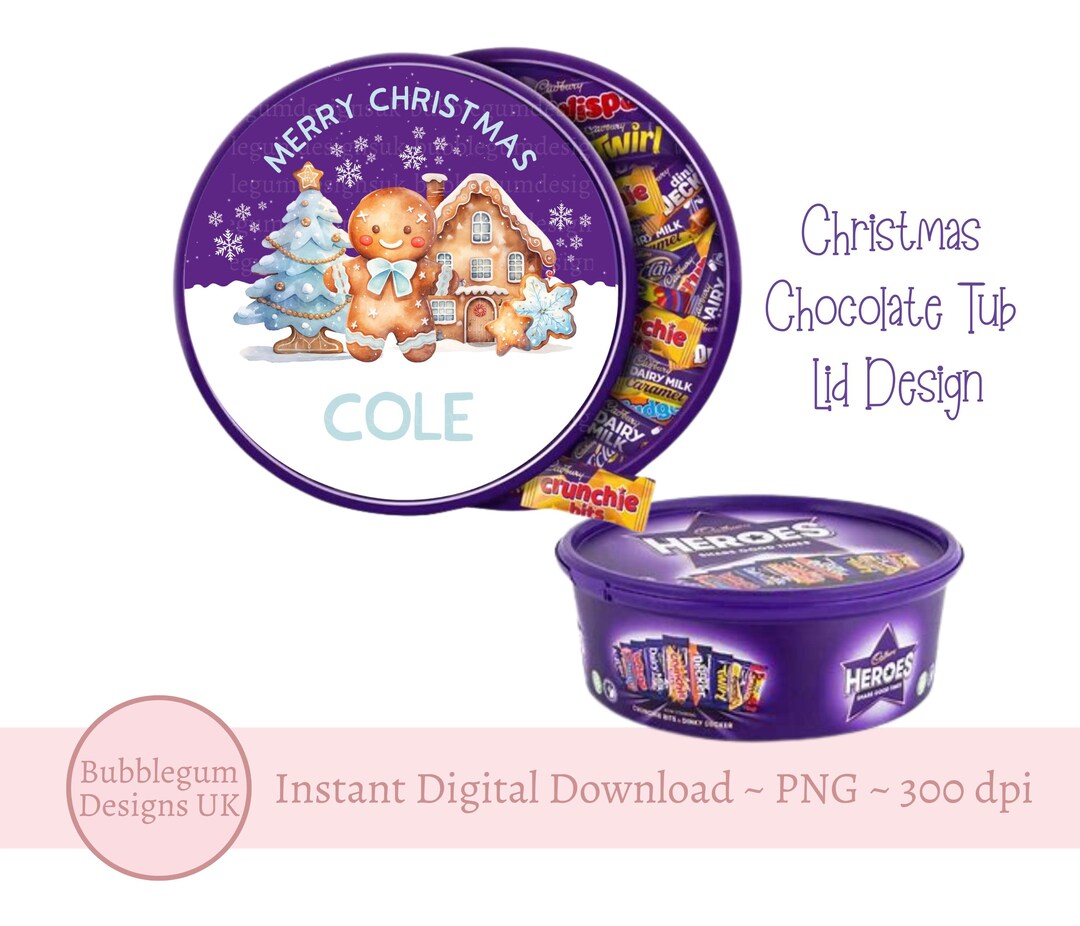 Merry Christmas Blue Gingerbread Chocolate Tub Lid Design PNG ...