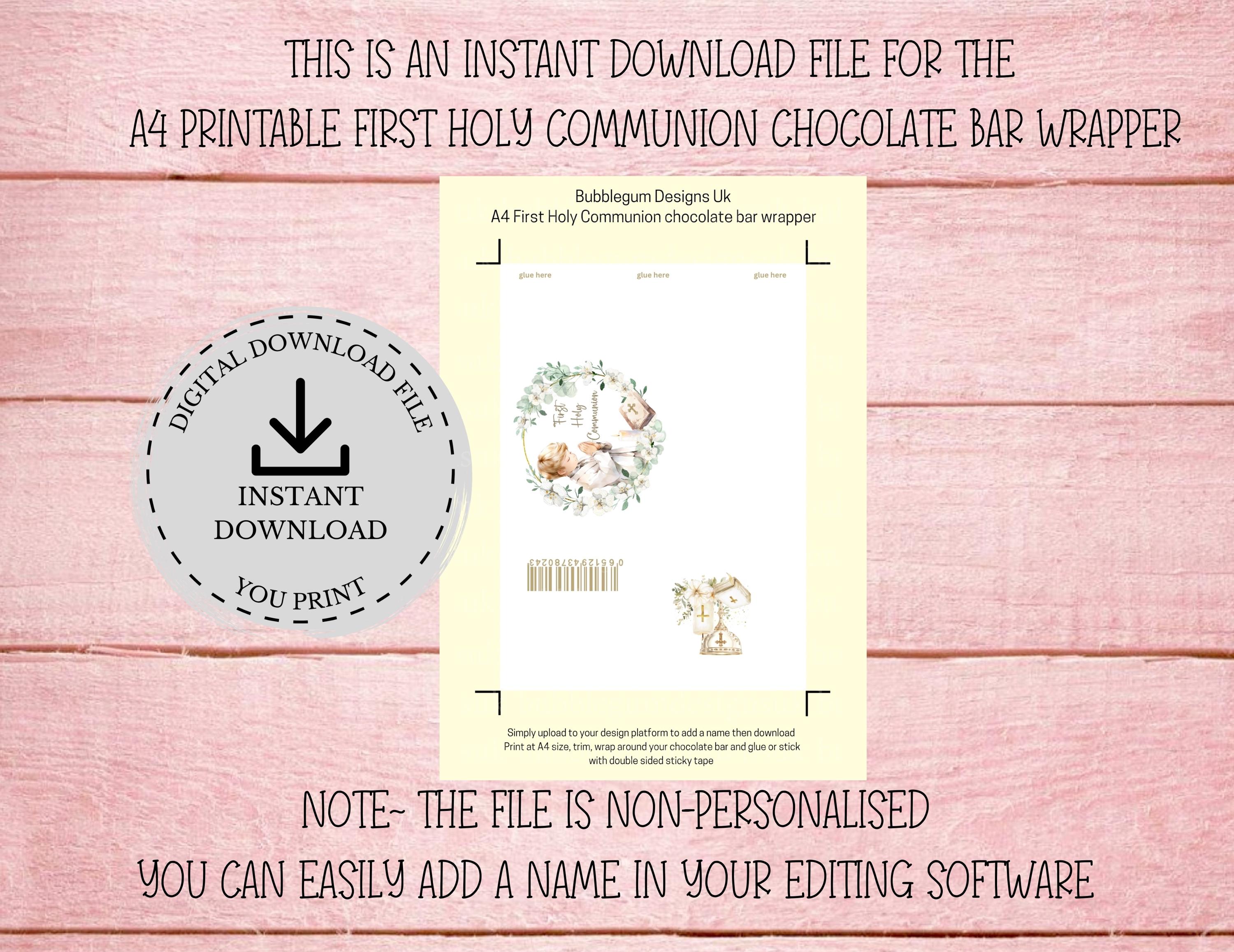 Printable First Holy Communion Boy Chocolate Bar Wrapper, First ...
