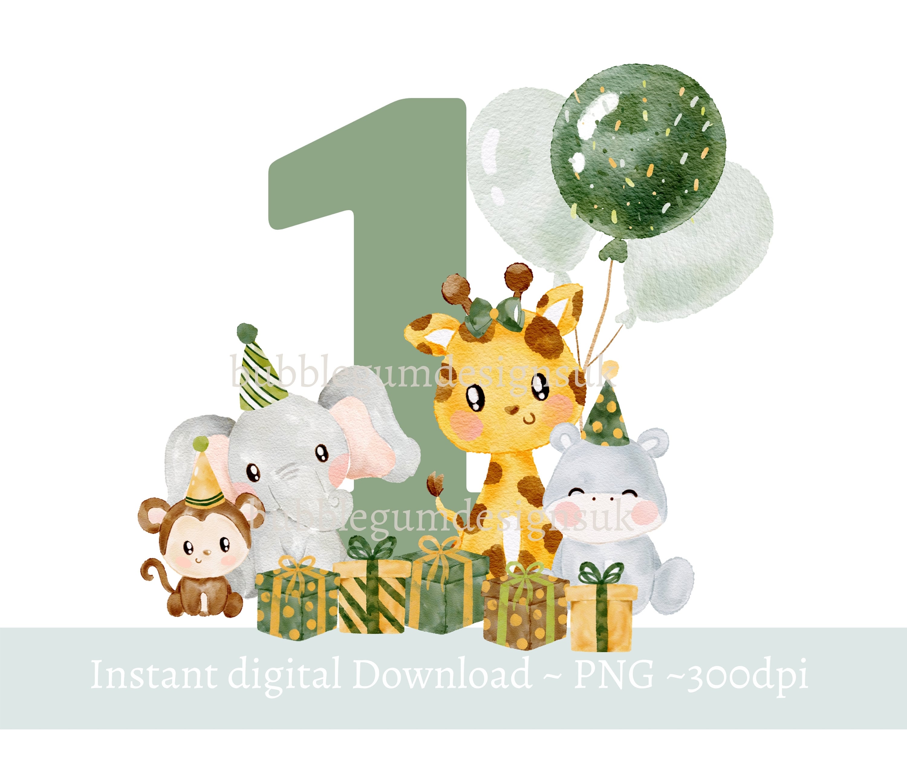 First Birthday Baby Safari Animals PNG Watercolor Baby | Etsy