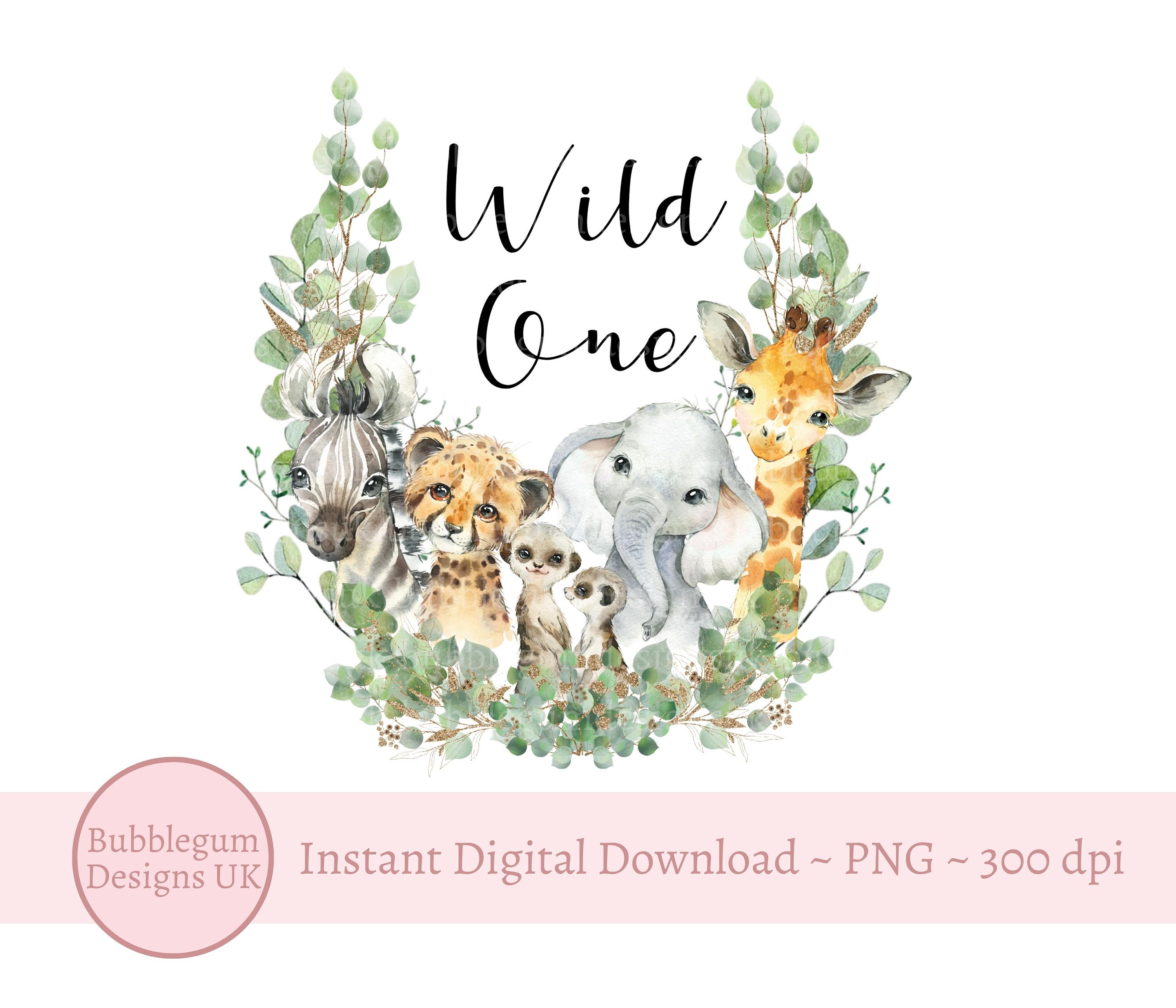 Wild One Baby Safari Animals PNG Watercolor Baby Animals 1st - Etsy