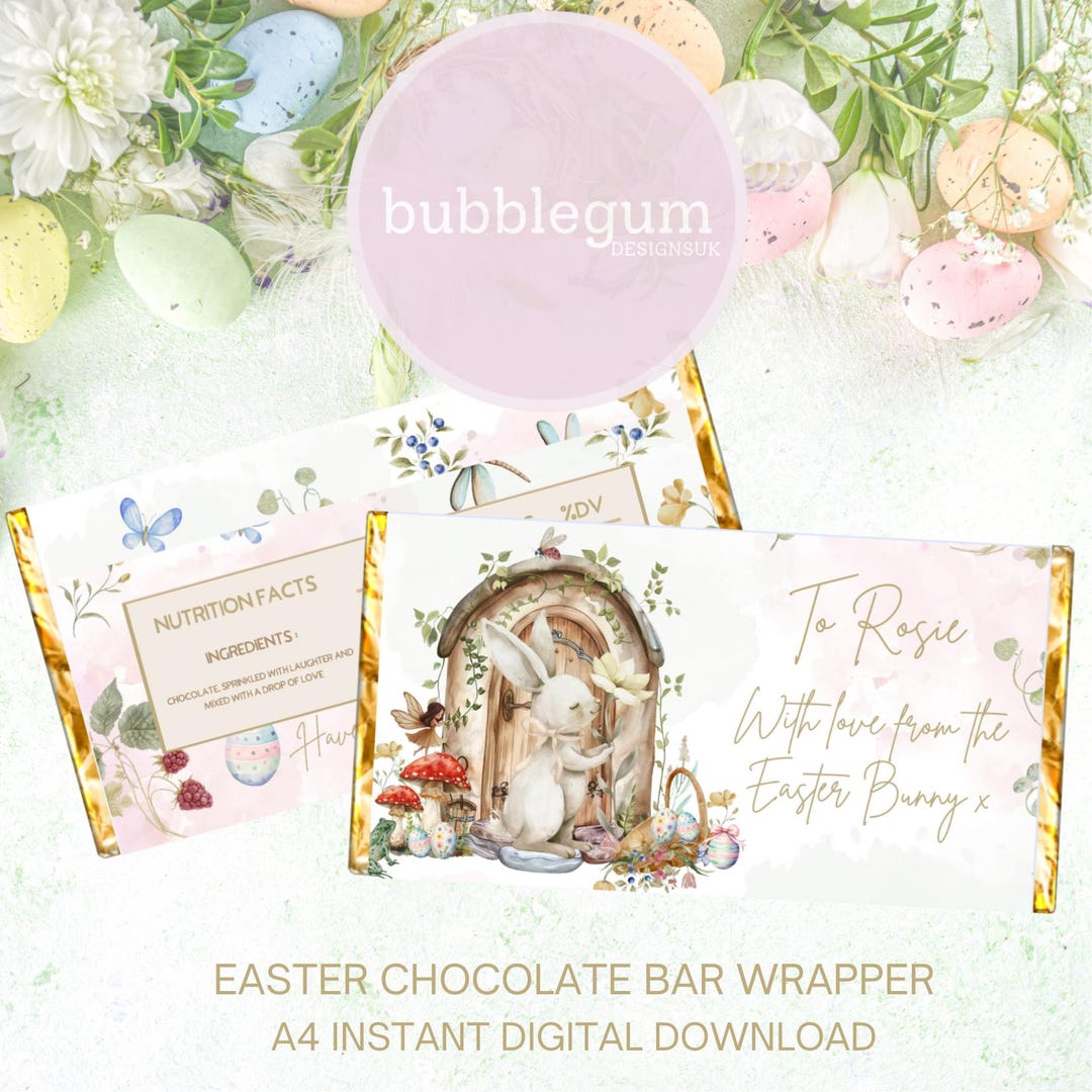 Printable Easter Chocolate Bar Wrapper, Magical Woodland Easter Bunny ...