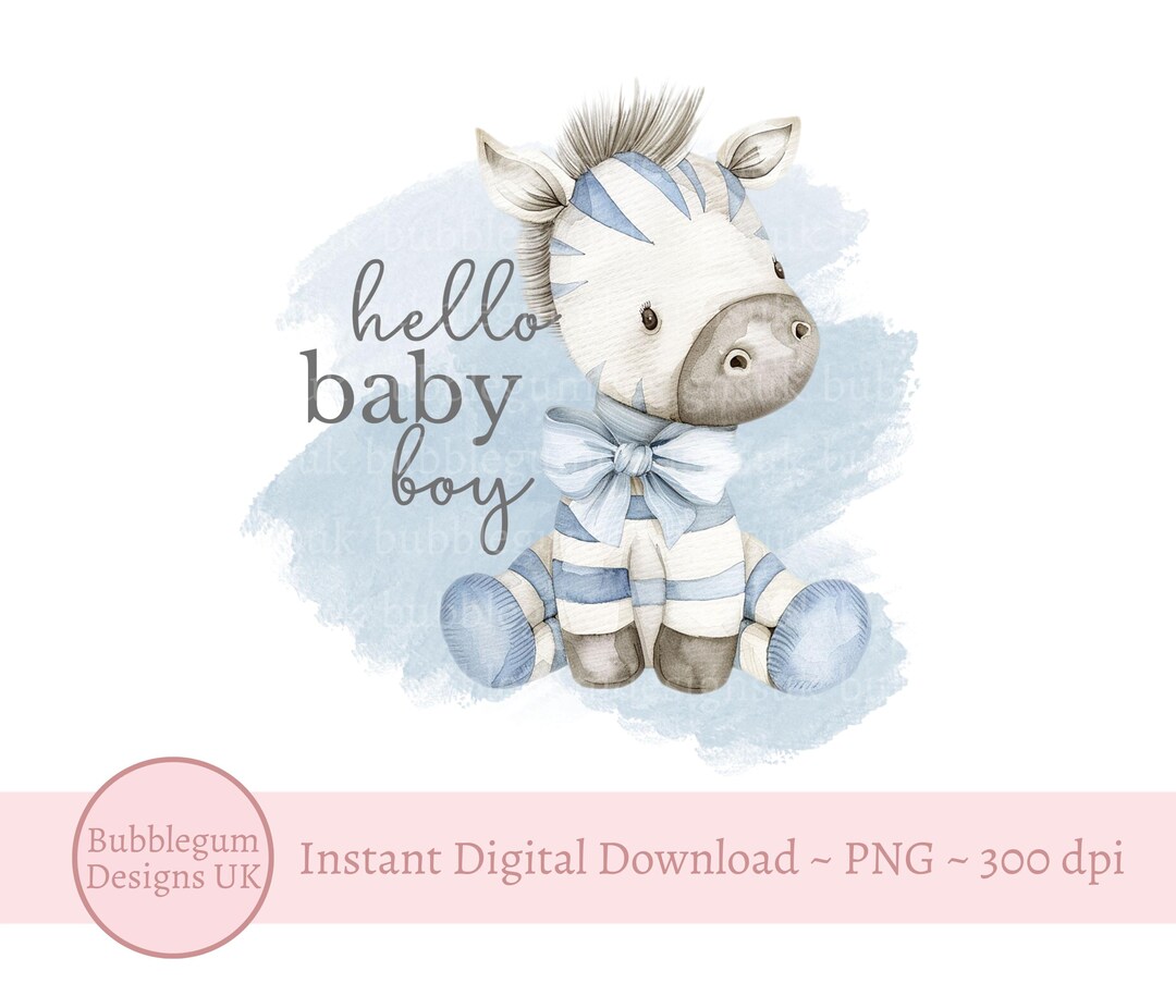 Hello Baby Boy Blue Zebra PNG, New Baby Sublimation Design, Baby Boy ...