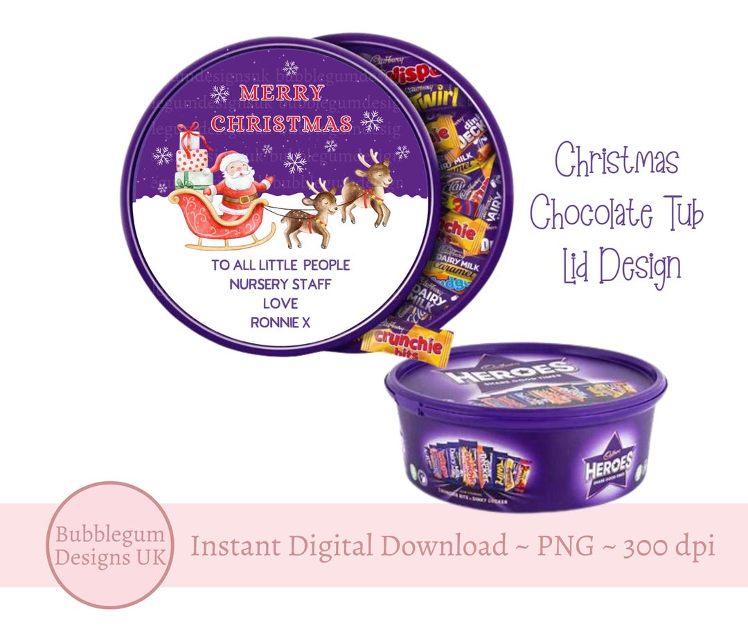Merry Christmas Santa Sleigh Chocolate Tub Lid Design, PNG, Printable ...