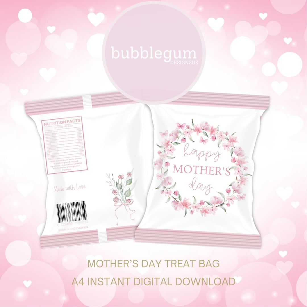 Pink Floral Wreath Happy Mother's Day Treat Packet, A4 Printable JPG ...